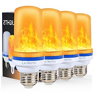 LeiNetfor Led Flame Effect Light Bulb, 4 Modes Flickering Light Bulbs Halloween Decorations,E27 Base Outdoor Led Fire Light Bulbs with Gravity Sensor for Christmas,4W Flame Light Bulbs (Yellow-4Pack)