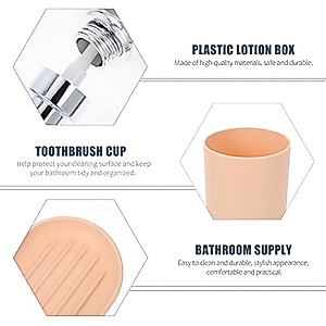 FRCOLOR 3 Sets Bathroom Set Bathroom Accessories Set Toothbrush Holder Plastic Soap Dispenser Black Trim Hand Wash Dispenser Apothecary Storage Jar Toothbrush Cup Personal Washing Cup Cans