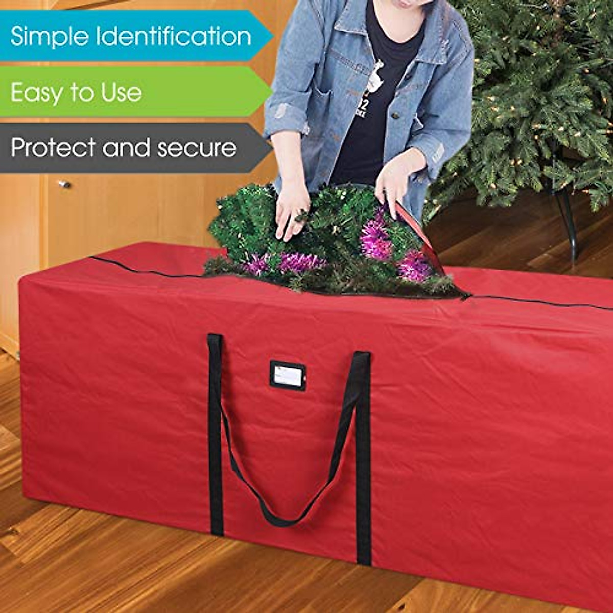 Primode Christmas Tree Storage Bag | Fits Up to 9 Ft. Tall Disassembled Tree | 25" Height X 20" Wide X 65" Long | Durable 600D Oxford Material | Heavy Duty Xmas Storage Container (Red)