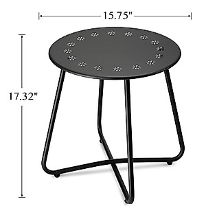 danpinera Outdoor Side Tables with Flower Cut Outs, Weather Resistant Steel Patio Side Table, Small Round Outdoor End Table Metal Side Table for Patio Yard Balcony Garden Black