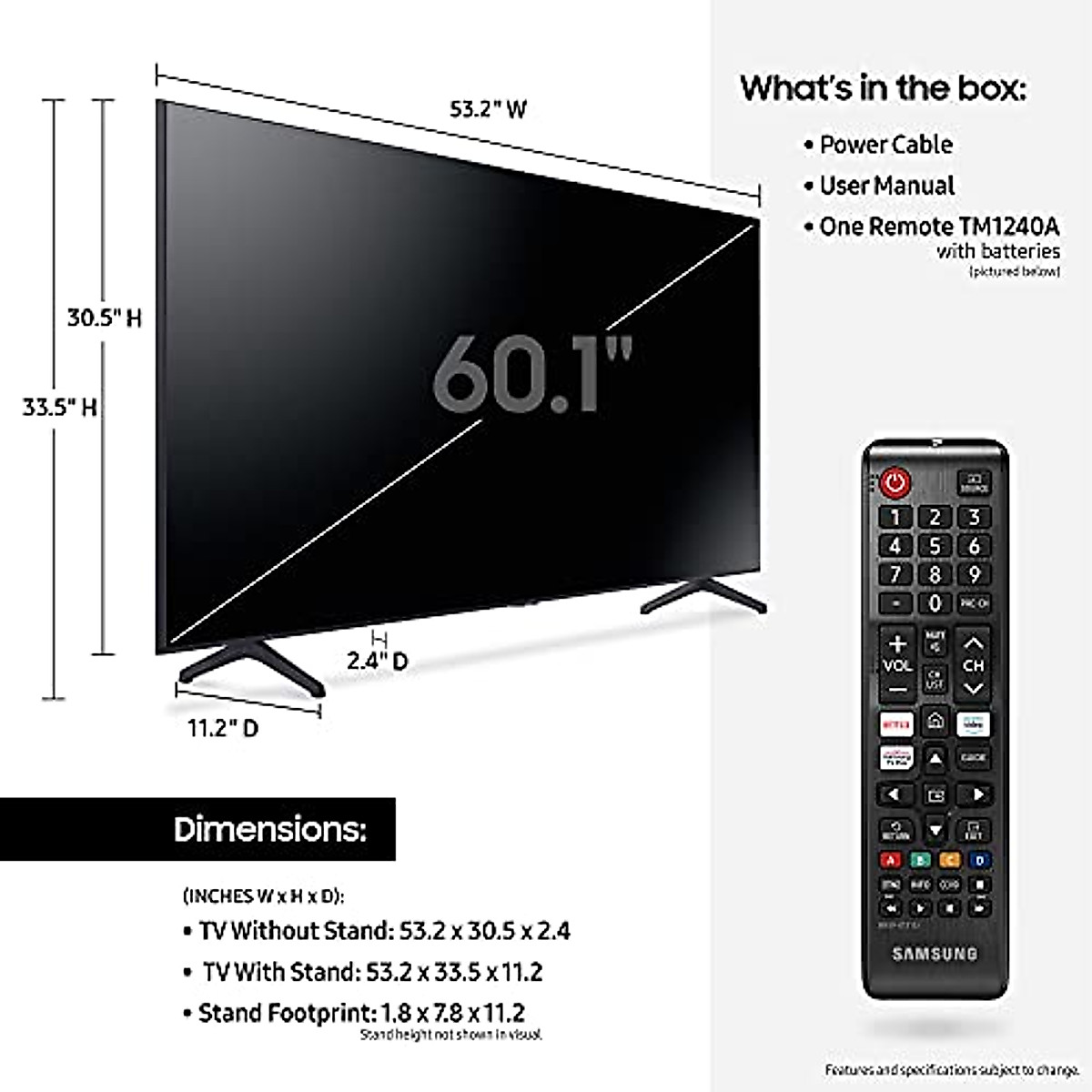 SAMSUNG 60-inch Class Crystal UHD TU7000 Series - 4K UHD HDR Smart TV UN60TU7000FXZA, 2021 Model