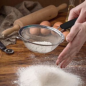 Fine Mesh Strainer with thermo plastic rubber handle - Sieve Fine Mesh Stainless Steel - Ideal to Sift Flour, Icing Sugar, Fruits and Vegetables (5.5 Inches)
