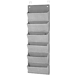 mDesign Soft Fabric Over The Door Hanging Storage Organizer with 6 Large Pockets for Closets in Bedrooms, Hallway, Entryway, Mudroom - Textured Print - Hooks Included - Gray