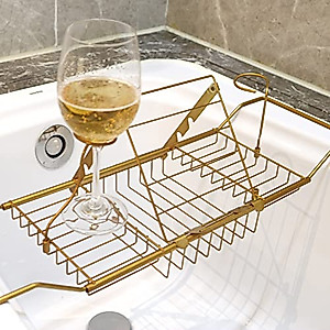 BDL Bathtub Caddy Tray Expandable Bath Tub Tray Table with Wine Holder, Free Soap Dish and Laptop Reading Rack, Bathtub Tray for Home（Bronze）