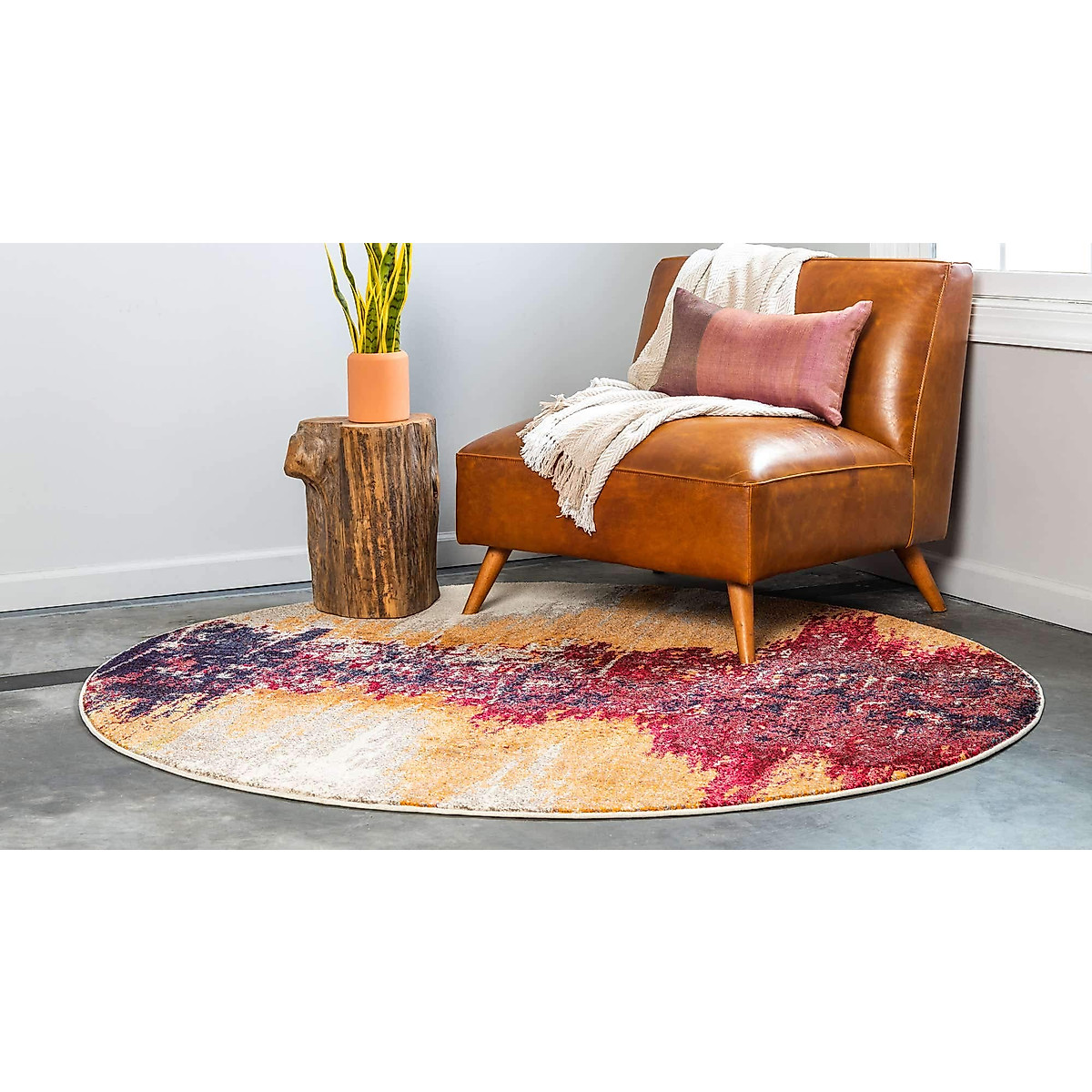 Unique Loom Estrella Collection Abstract, Rustic, Modern, Gradient, Distressed Area Rug, 6' 1" x 6' 1", Pink/Navy Blue