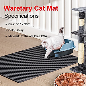 Waretary Cat Litter Box Mat: 36"x 30" Waterproof Kitty Cat Litter Trapping Mat, Easy-clean Double-layer Scatter Control Pad Rug (Black)