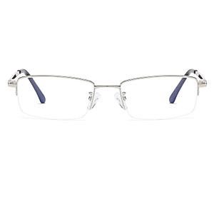 QECEPEI Half Rimless Metal Eyewear Frames Blue Light Blocking Transparent Lens Business Glasses, Shiny Silver