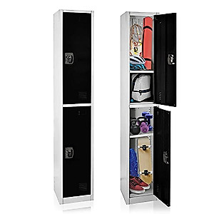 AdirOffice Large School Locker with 2 Doors 2 Hooks Storage Locker for Garage Storage - Office Storage Lockers (2 Door, Black)