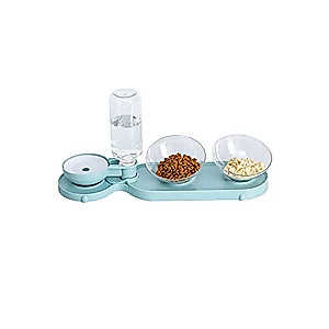 FUUIE Bowls for Food and Water Travel Water Bottle Pet Supplies Cat Double Feeding Bowl Kit with Water Dispenser Pet Dog Kitten Feeder Bowls (Color : Blue)