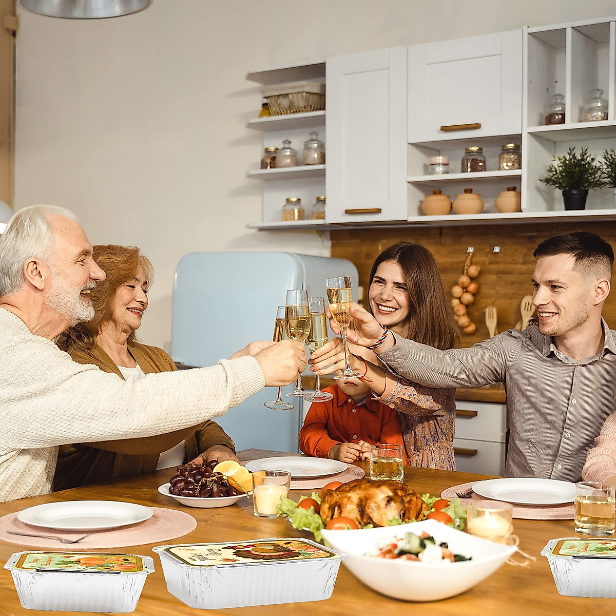 WorldBazaar Thanksgiving Aluminum Food Containers with Lids 24PCS Thanksgiving Leftover Containers with Lids 2 Size Disposable Turkey Aluminum Containers Thanksgiving Party Supplies