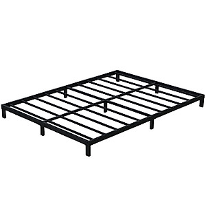 EMODA Queen Bed Frame No Box Spring Needed 6 Inch Heavy Duty Metal Platform BedFrame Queen Size with Steel Slats, Easy Assembly, Black