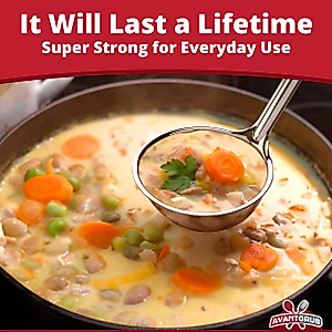 Super Sturdy, Ergonomic 8 Oz. Soup Ladle 1 Pk. Stainless Steel Ladles with Long Handles. Best Kitchen Accessories for Stirring, Portioning and Serving Soups, Chili and Stew in Restaurants and at Home