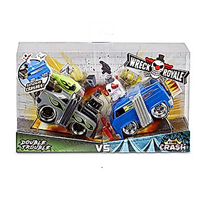 MGA Entertainment Wreck Royale Exploding Crashing 2 Pack Double Trouble Vs. King Cra$H Race Cars with 12 Mix 'N Match Explosive Parts, Multicolor, (Model: 565758)
