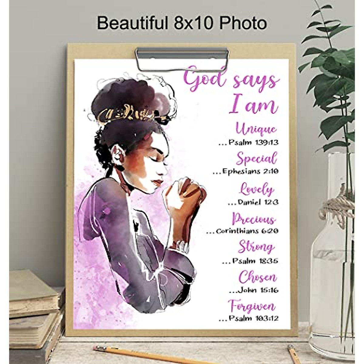Inspirational African American Women Bible Verse Wall Art - Motivational Decor Poster for Black Girls, Teens Bedroom, Living Room, Dorm Apartment - Religious Christian Scripture Encouragement Gifts