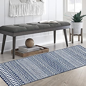 GAOMON 2' x 12' Runner Rug Extra Long Hallway Runner Rug Washable Indoor Runner Rug Non-Slip Kitchen Runner Rug Geometric Runner for Living Room Bedroom Laundry, Navy 2'x12'
