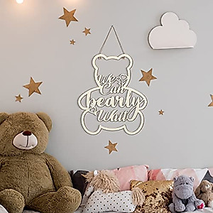 We Can Bearly Wait Baby Shower Decorations Baby Bear Sign Hanging Baby Sign We Can Bearly Wait Baby Sign Gender Reveal Door Hanging Photo Props for Boy Girl Birthday Party (Wooden, Bear Shape)