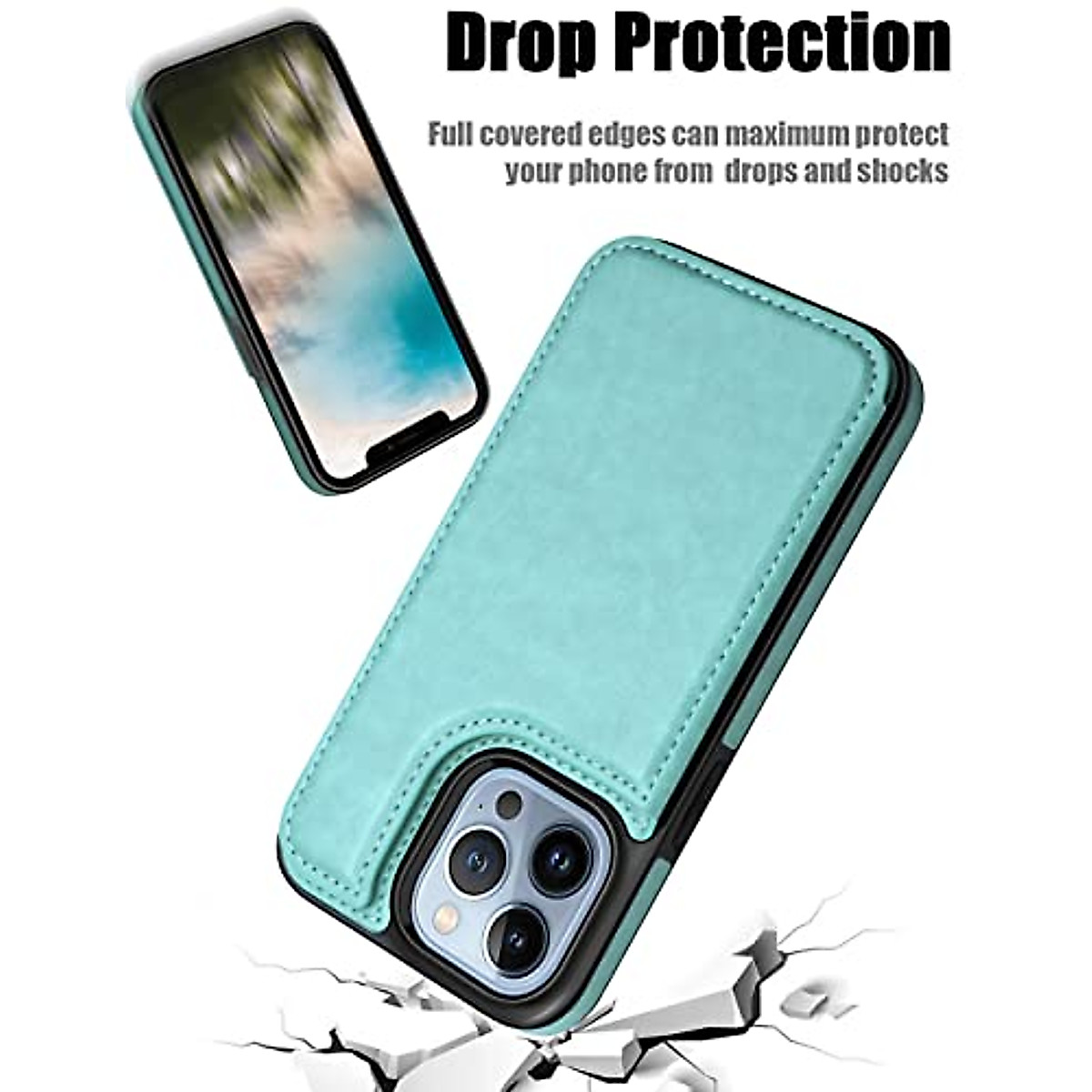 MMHUO for iPhone 13 Pro Case Wallet Magnetic Back Flip Case for iPhone 13 Pro Case for Women Girls with Card Holder Protective Case Phone Case for iPhone 13 Pro 6.1 Inches (2021),Mint