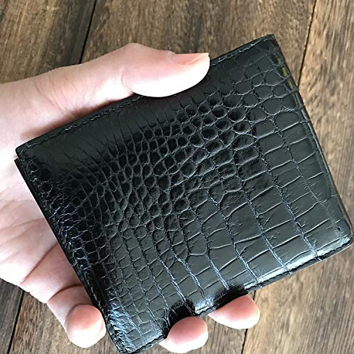 CHERRY CHICK Men's Luxury Crocodile Wallet Genuine Skin for Husband, Brother, Son, Father's Present (Black-Belly-Horizontal)