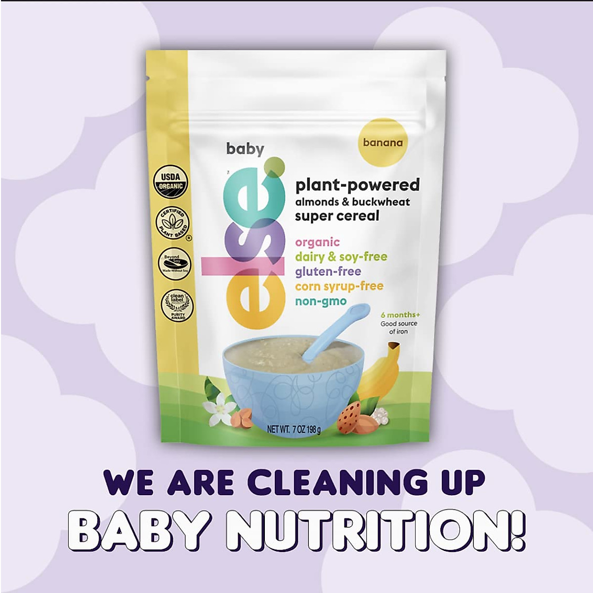 Else Nutrition Super Cereal For Babies 6 mo+, Made With Real Whole Plants for a Nutritionally Balanced meal, with gluten free carbs and plant protein (Vanilla, Single)