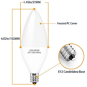 White Pigeon 4watt LED Candle Light Bulbs 40W Equivalent - 5000K Dimmable 4W B11 LED Chandelier Lightbulbs,Daylight E12 Candelabra Base 400 Lumens 120V, Pack of 6