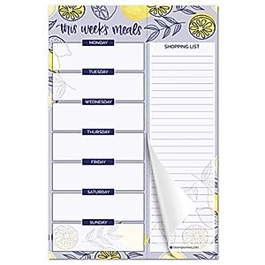 bloom daily planners Weekly Magnetic Meal Planning Pad for Fridge with Tear-Off Grocery Shopping List - Hanging Food/Menu Organizer Notepad with Magnets - 6” x 9" - Lemons