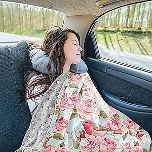 Joko Ivery Roses Birds Flowers Premium Soft Travel Blanket Pillow Airplane Blanket with Hand Luggage Belt & Backpack Clip Travel Pillow and Blanket 2 in 1 for Camping Office Home Train
