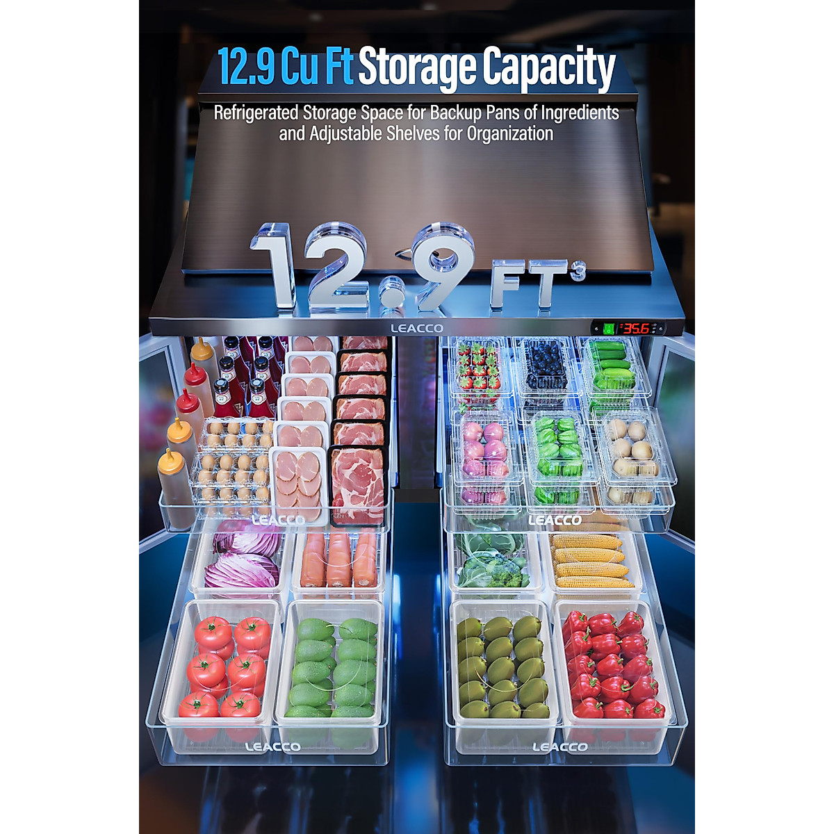 Leacco Refrigerated Sandwich Salad Prep Table, Commercial Workstation Refrigerators with 18 Pans, 48"