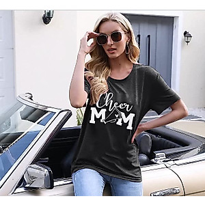 SUPEYA Cheer Mom Shirt for Women Mom Letter Printed T Shirts Casual Short Sleeve Tee Tops Dark Grey