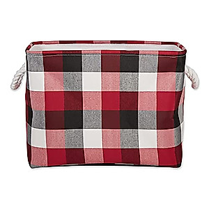 DII Buffalo Check Storage Collection Collapsible Bin with Handles, Medium Rectangle, 16x10x12, Tri Color Cardinal Red