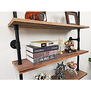 Anynice 5 Tier Industrial Ladder Shelf Bookcase, Wall Mounted Wood Metal Pipe Rustic Bookshelf for Living Room (Weathered Brown, 10" D x 36" W x 70" H)