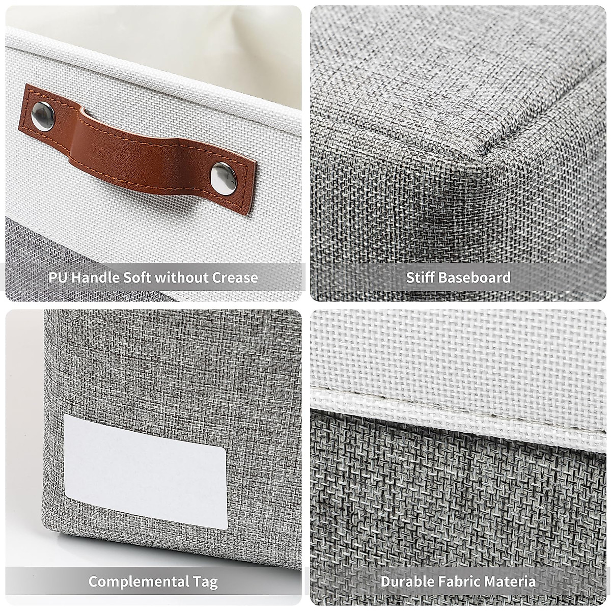 Bagnizer Large Fabric Storage Baskets | 50L Storage Bins, Decorative Linen Closet Baskets with Handles for Organizing, Shelf, Toys, Clothes, Home, Office, Nursery, 17x12x15Inches (Grey&White)