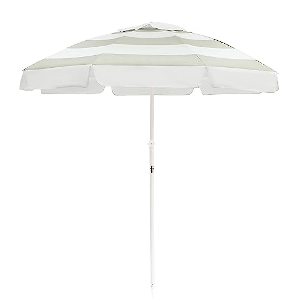 Business & Pleasure Co. Family Beach Umbrella - Premium & Lightweight 6' Beach Umbrella - UPF 50+ Blocks 98% UV - White Aluminum Pole - Sage Capri Stripe