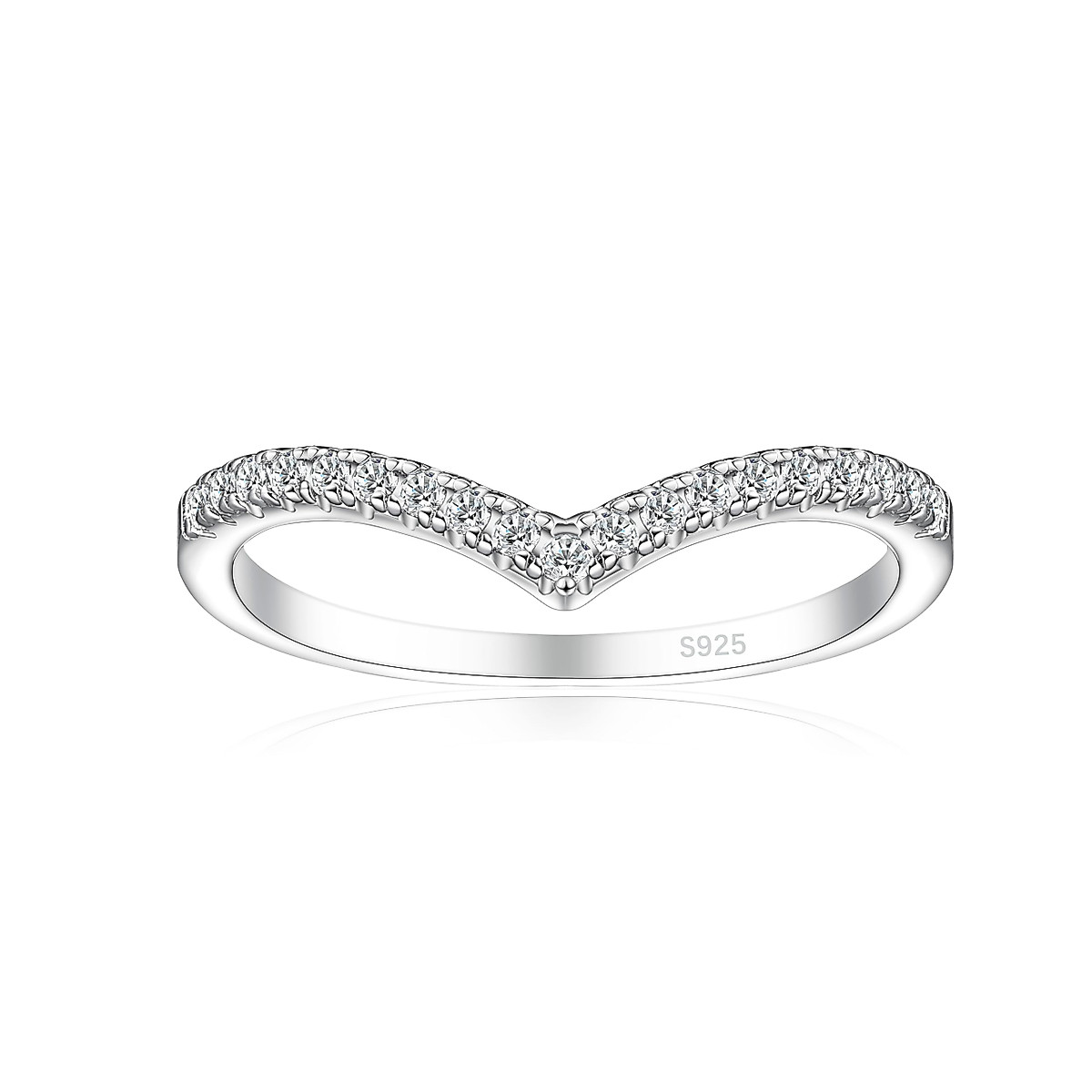 JALOKIVI 2mm 925 Sterling Silver Eternitys Ring for Women Chevron Cubic Zirconia Half Eternity Wedding Bands Size 10