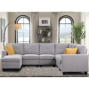 asunflower Modular Sectional Sofa with Storage Ottman 6 Seater Modular Couch Furniture Set for Living Room Velvet Corner Sectional Couch for Home & Office, Small Spaces, Grey