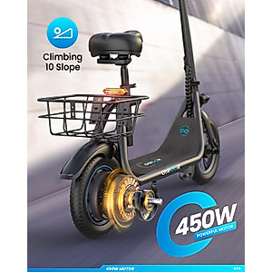 Gyroor Electric Scooter with Seat, 450W Powerful Motor up to 20 Miles Range, Foldable Scooter for Adult Max Speed 15.5Mph, Commuter Electric Scooter with Basket