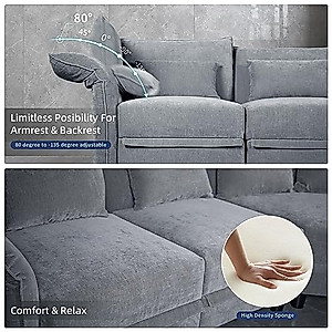 LLappuil Chenille Large Sectional Sofa 8 Seats U Shaped Modular Sofa with Storage Chaise, Adjustable Backrest, Modular Sectional Couches Sleeper for Living Room, Grey