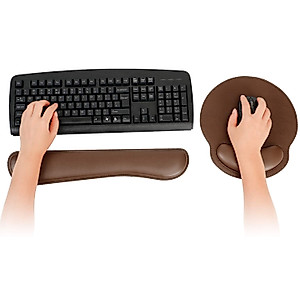 RICHEN Ergonomic PU Leather Keyboard Wrist Rest and Mouse Pad with Wrist Support, Memory Foam Set for Computer/Laptop,Gaming and Office, Comfortable for Easy Typing & Pain Relief (PU Brown)