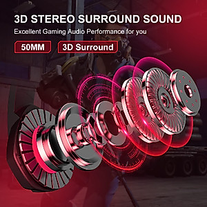 PHOINIKAS PS4 Gaming Headset with 7.1 Surround Sound, PC Headset with Noise Canceling Mic & LED Light, H3 Over Ear Headphones for Nintendo Switch, PS5, Xbox One, Laptop (Red)