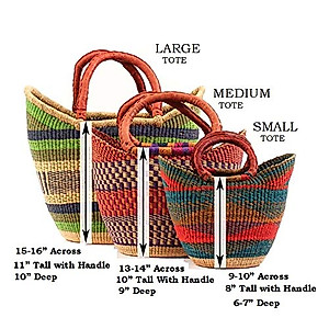 Large Yikene Ghanaian Wing U-Shopper Bolga Basket Fair Trade - 16"-18" Across (Green)