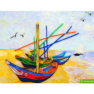 GREENHANDSHAKE Van Gogh Fishing Boats on the Beach (1888) Quilling Art Greeting Card,Design Greeting Card for Birthday, Valentine's Day, Get Well, All Occasion. Framable Artwork for Art Lovers