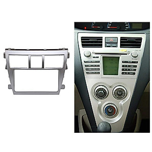Mhakrl Silver Car Radio Fascia Panel for Toyota Vios Yaris Sedan Belta Radio Frame Radio Stereo Dash Installation Mount Trim Kit Face Plate Audio Panel DVD Navigation Panel Frame 2 Din