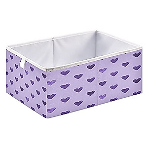 Kigai Purple Heart Valentines Fabric Storage Bin 15.7" x 11" x 7" Rectangular Baskets Collapsible Store Basket Bins for Home Closet Bedroom Drawers Organizers