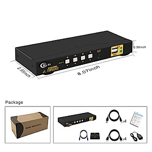 CKLau KVM Switch HDMI 4 Port wit Audio and 4 kit Cables, 4 Port HDMI KVM Switch Support 4K@60Hz 4:4:4, EDID, Hotkey Switching