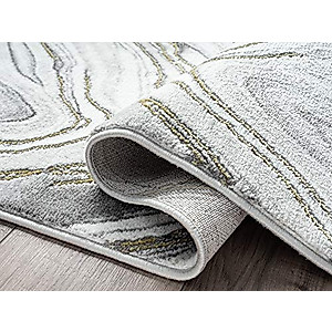 Abani Rugs Contemporary Granite Grey & Gold Bedroom Rug - Modern Swirl Design Non-Shedding 6' x 9' Area Rug