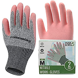 HOMEANING Gardening Gloves for Women and Men, Nitrile & Rubber Coated Protective Gloves, Garden Gloves Thorn Proof, Outdoor Work Gloves, Blue, Green, Grey, Pink (Medium, Rubber- 2 Pairs- Pink)