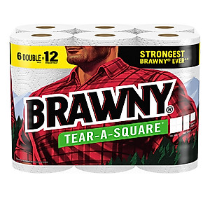 Brawny® Tear-A-Square® Paper Towels, 6 Double Rolls = 12 Regular Rolls