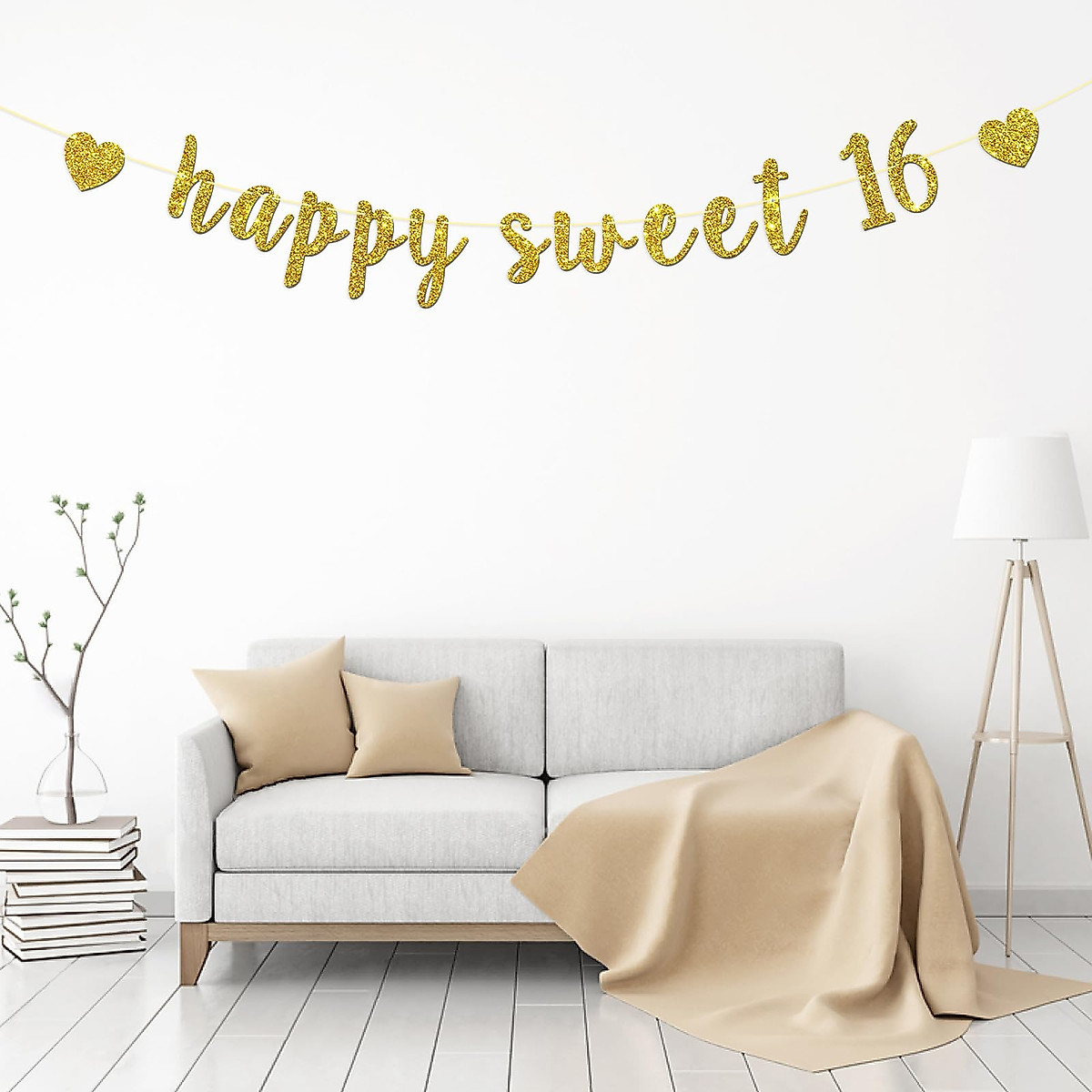 Happy Sweet 16 Banner, 16 and Fabulous, Cheer to 16 Years, Gold Glitter Happy 16th Birthday Party Decorations Supplies