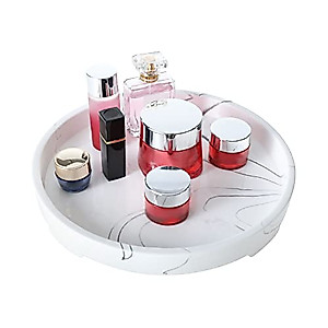 skyehomo Round Resin Marble Tray,Marble Pattern Decorative Storage Organizer,Vanity Tray for Candles,Cosmetics,Perfume,for Bathroom Bedroom Kitchen Nightstand Dressers