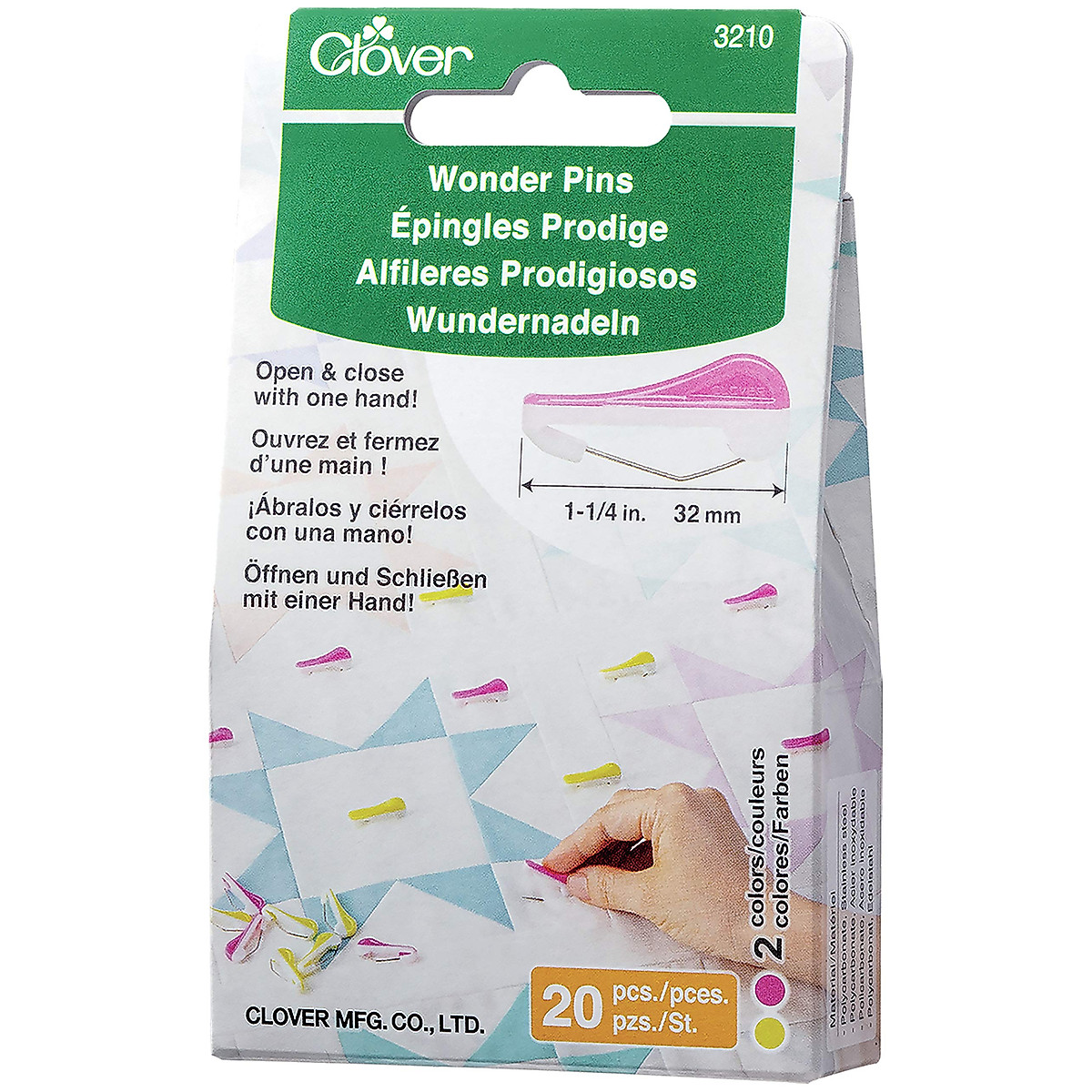 CLOVER Wonder Sewing Pins, Yellow and Pink