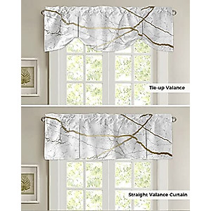 Tie Up Curtain Valance for Kitchen,White Marble Gold Line Window Valances Adjustable Tie-up Shade Valance,Modern Abstract Pattern Art Rod Pocket Short Curtains Window Treatment for Bathroom 60x18in